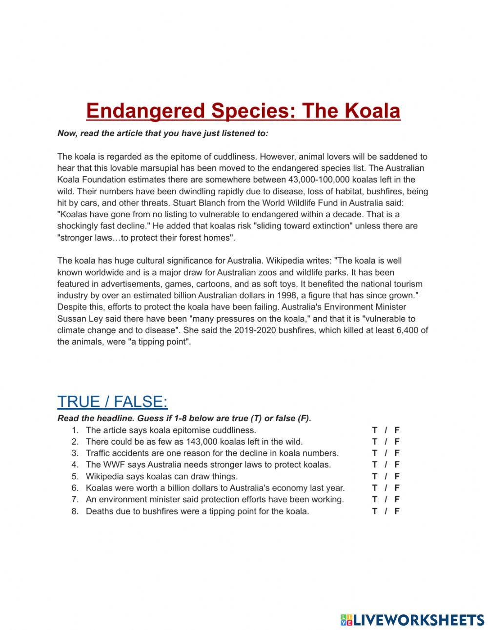 Endangered Spec… | Free Interactive Worksheets | 1932257