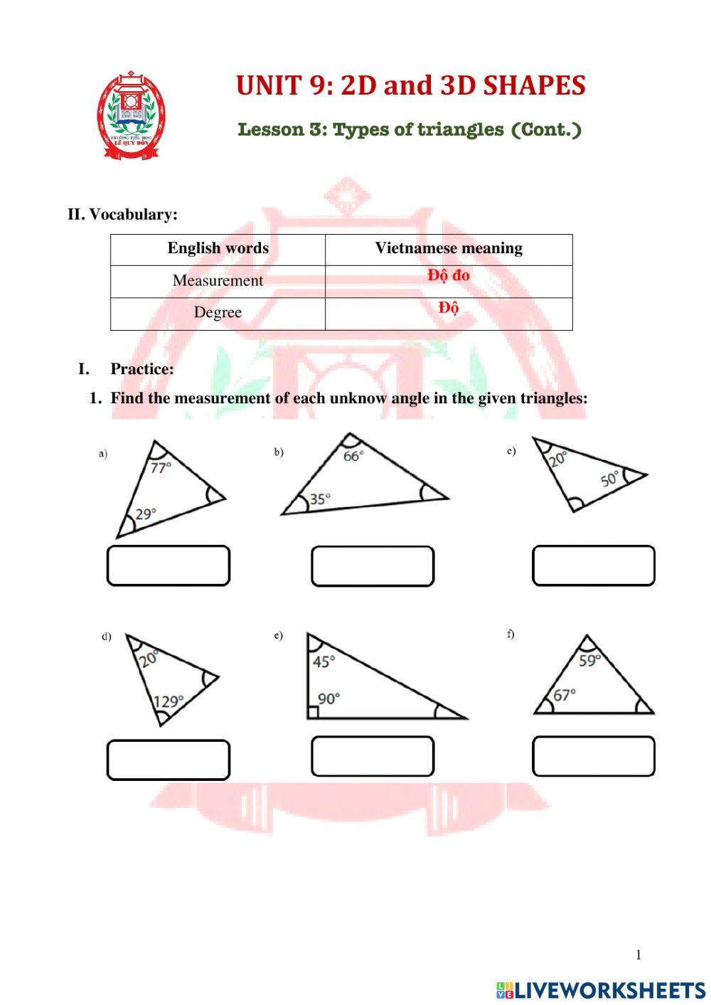 triangles worksheet year 5