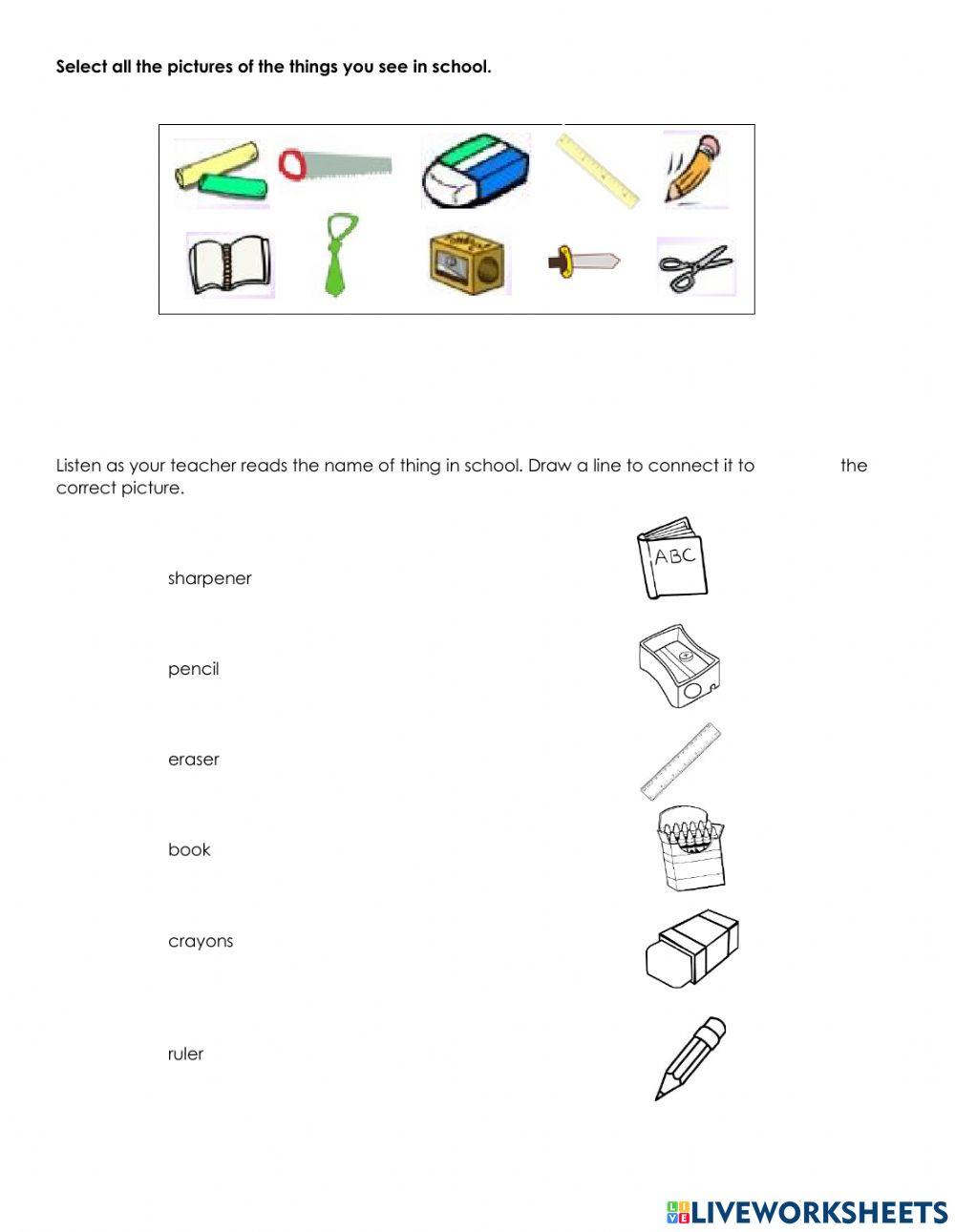Things in school interactive worksheet | Live Worksheets