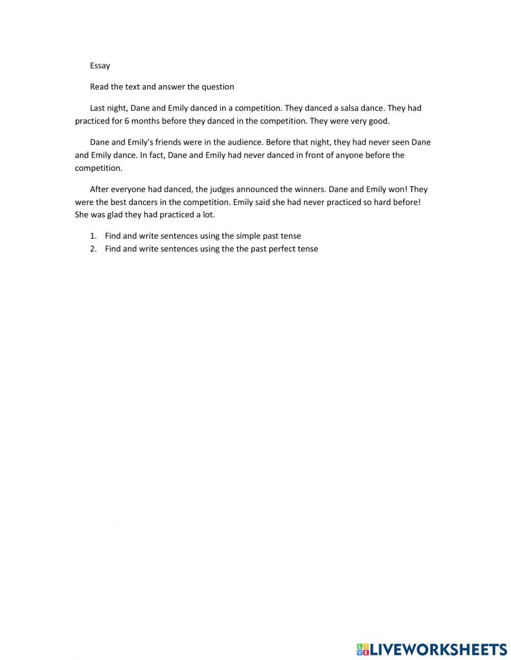 Simple Past Tense Vs Past Perfect Tense worksheet | Live Worksheets