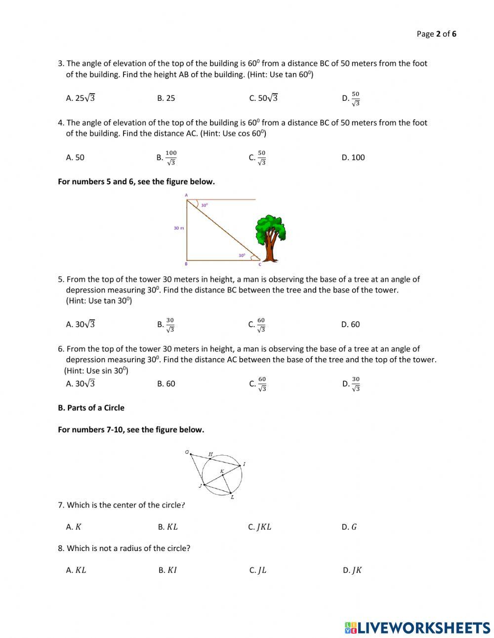 M3-4-5 English for Math Final Test (Term 2, 2021) online exercise for ...