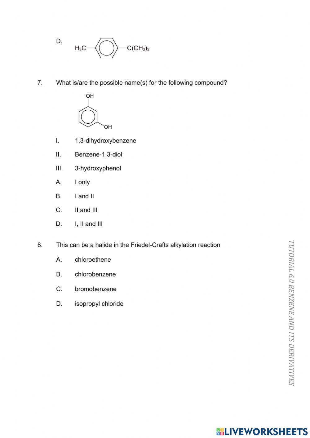 Tutorial Section A Chapter 6: Benzene - Its derivatives online exercise ...