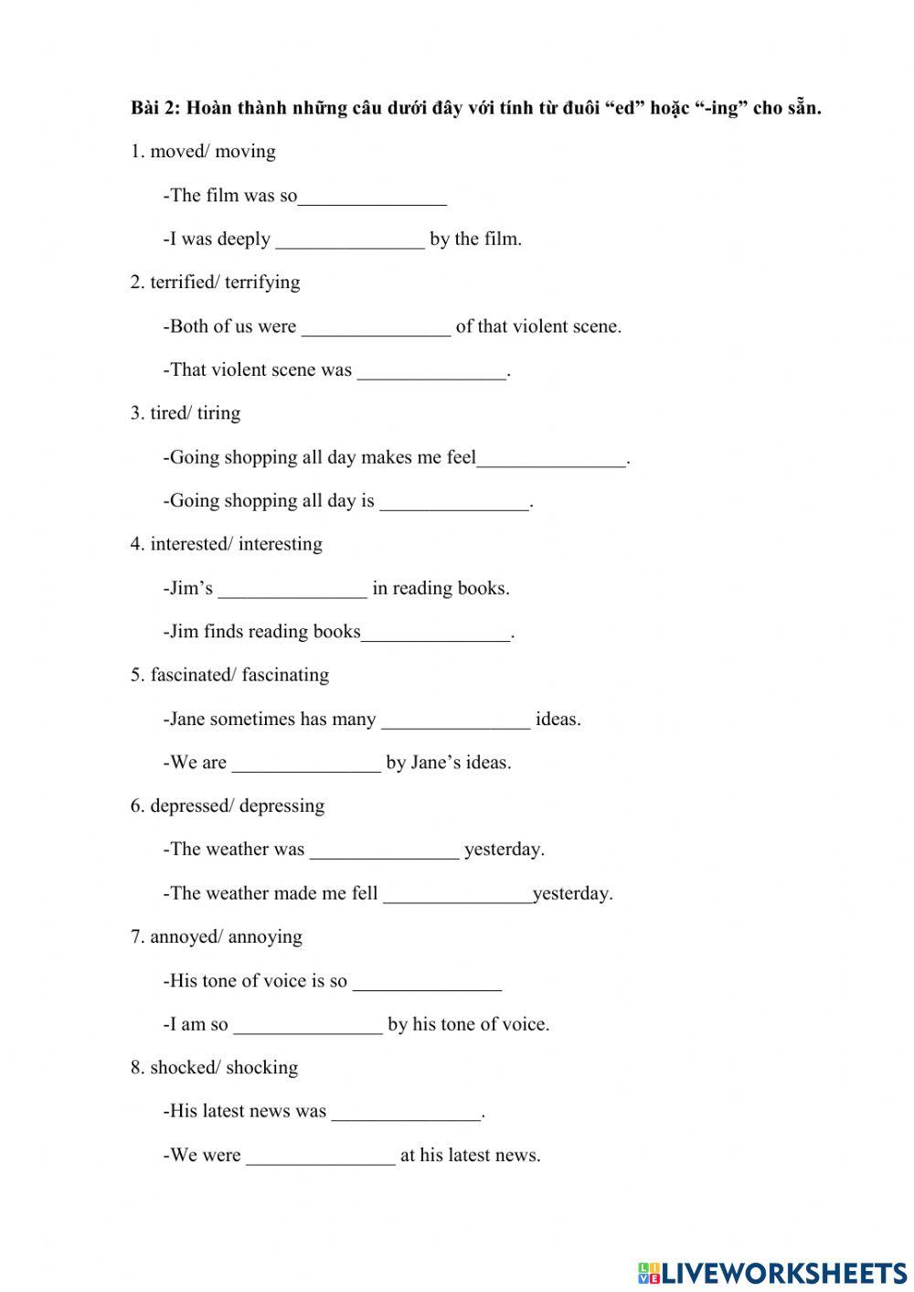 Review ing vs ed worksheet | Live Worksheets