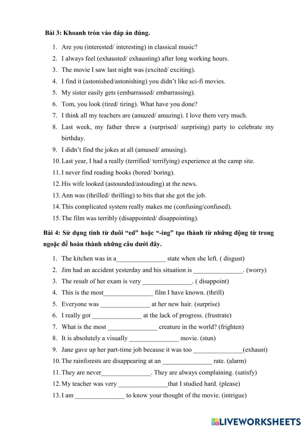 Review ing vs ed worksheet | Live Worksheets