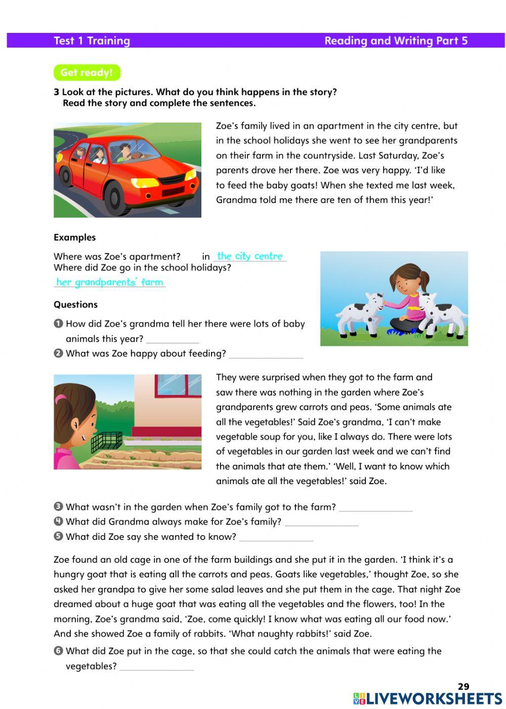 Movers mini trainer Test 1 Reading Part 5