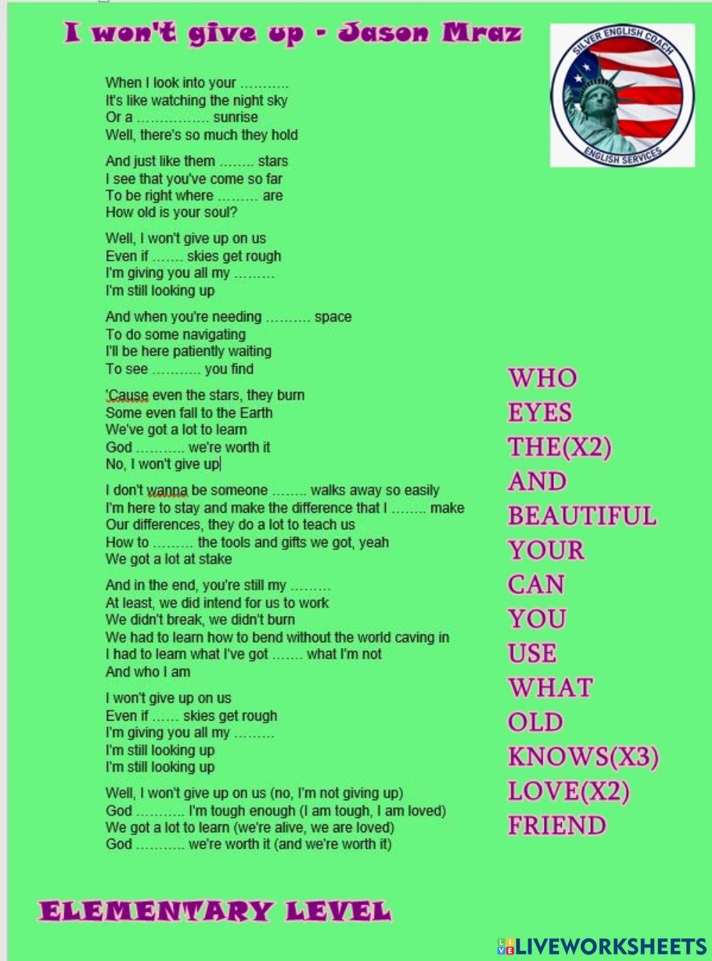 1933751 | I won't give up - elementary | Silver English