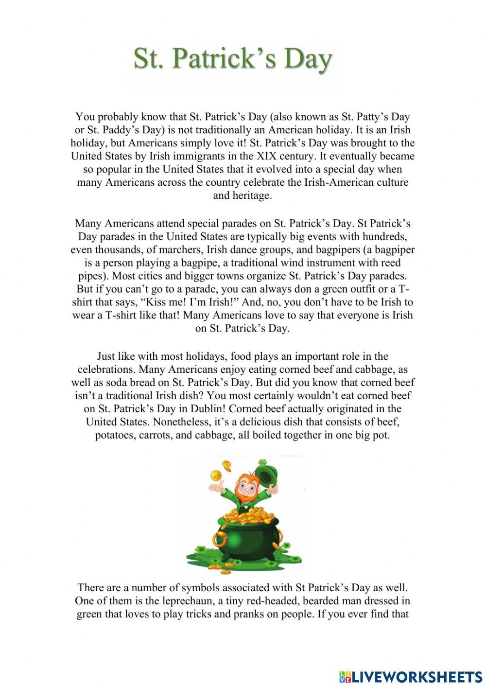 St. Patrick's D… | Free Interactive Worksheets | 1934161