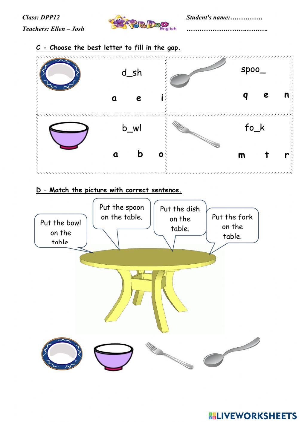 PSE C3 - p1,2,4 - Kitchen worksheet | Live Worksheets