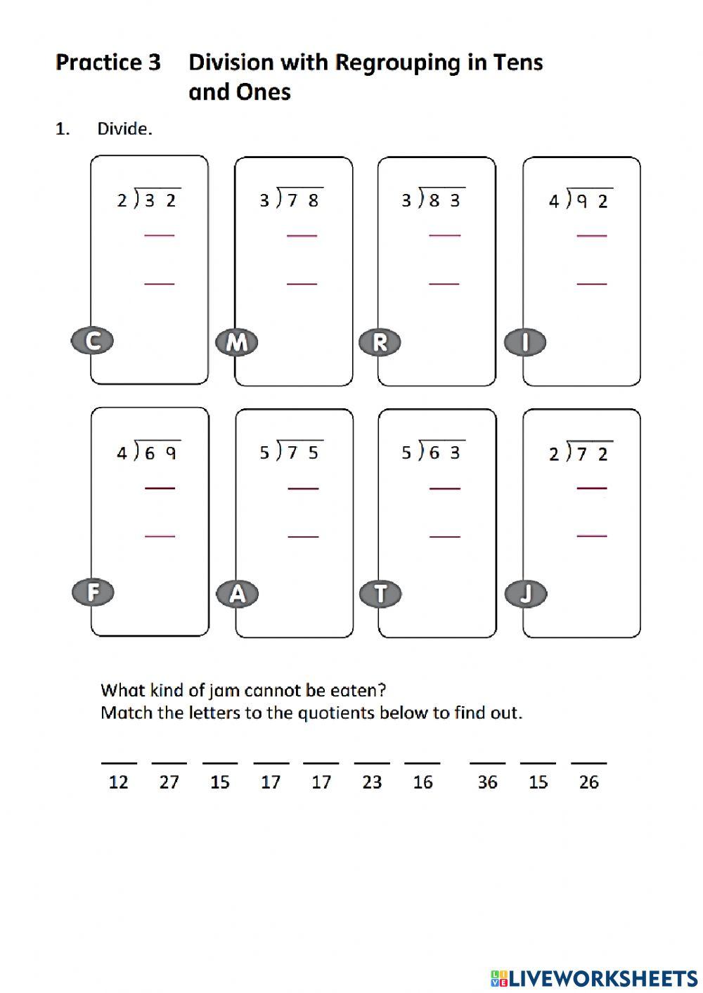 Y3 Division with Regrouping in Tens and Ones WB 4305157