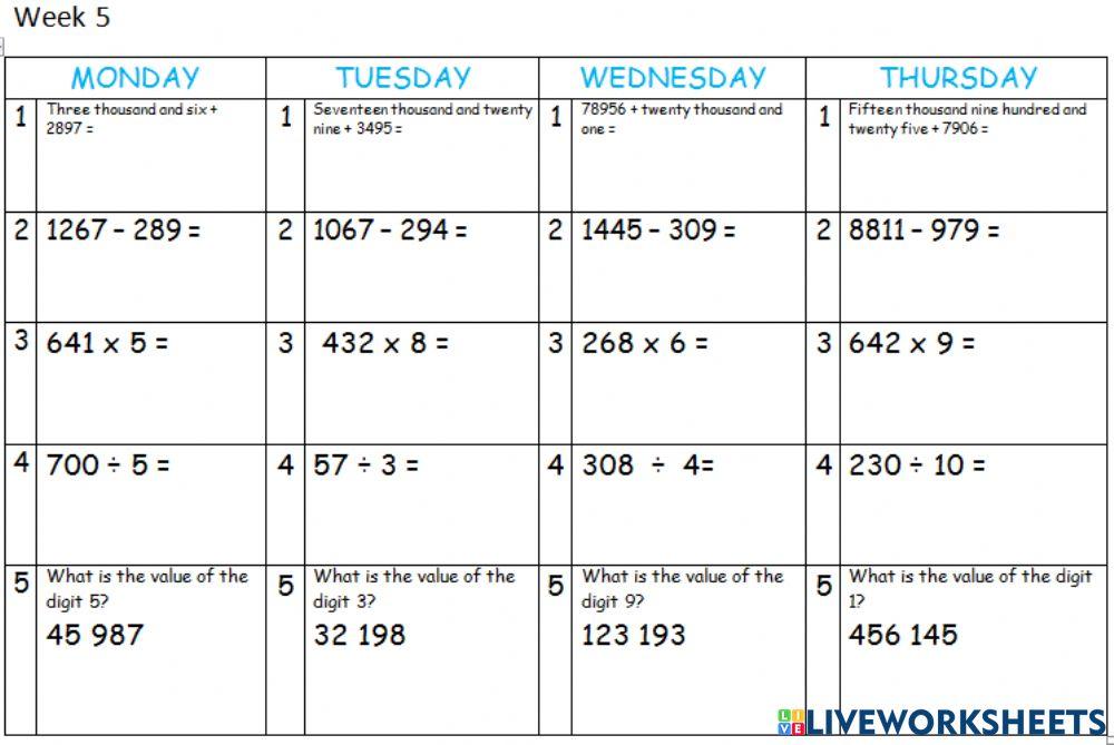 Y5 Block 1 Week 5 worksheet | Live Worksheets