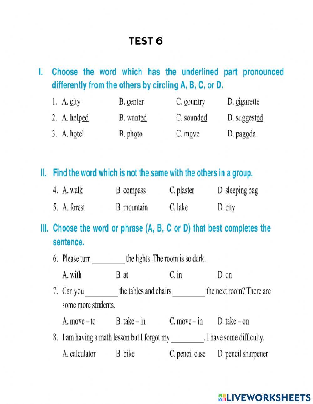 Test 6 exercise for SECONDARY | Live Worksheets