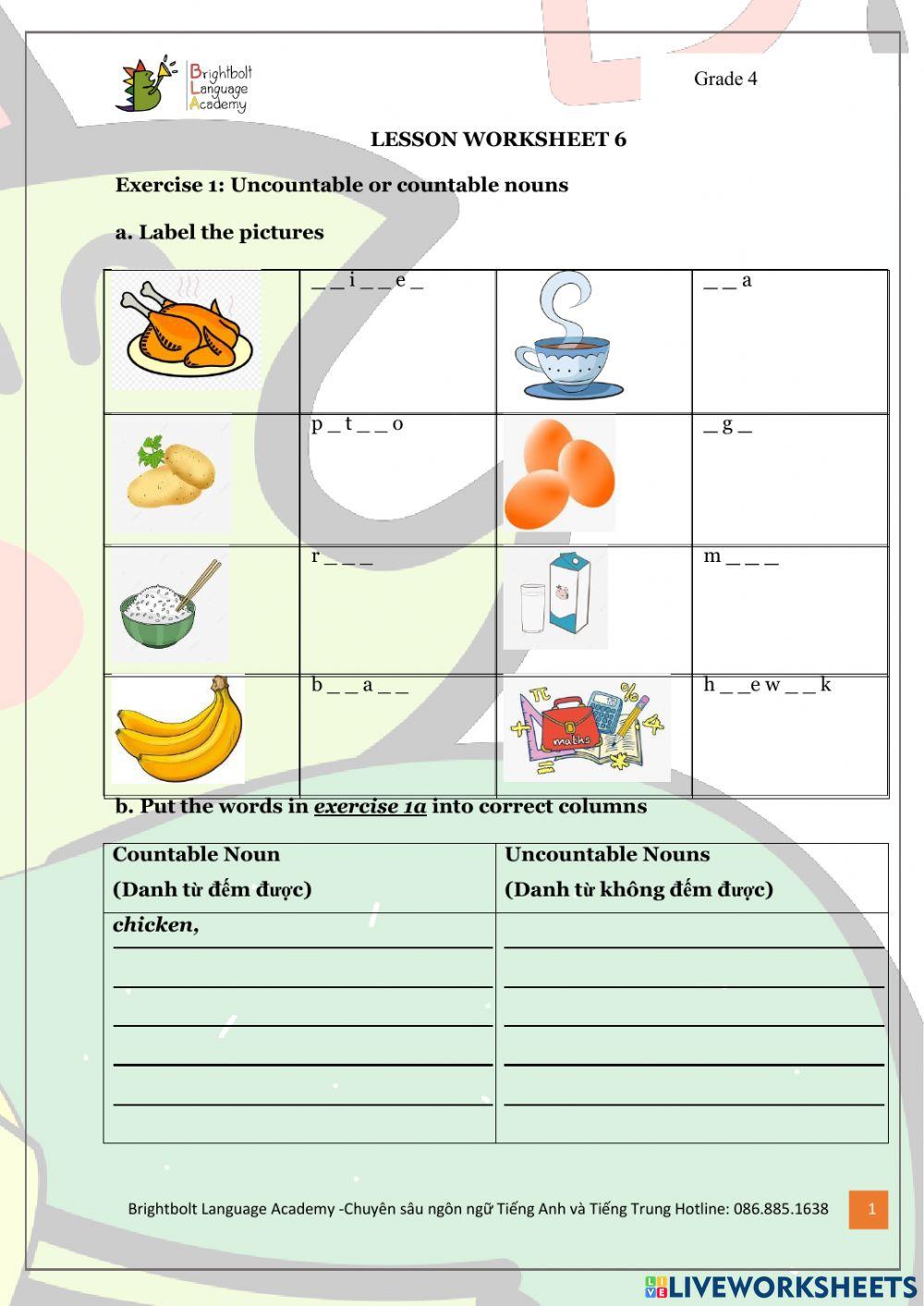 Noun exercise for 4 | Live Worksheets