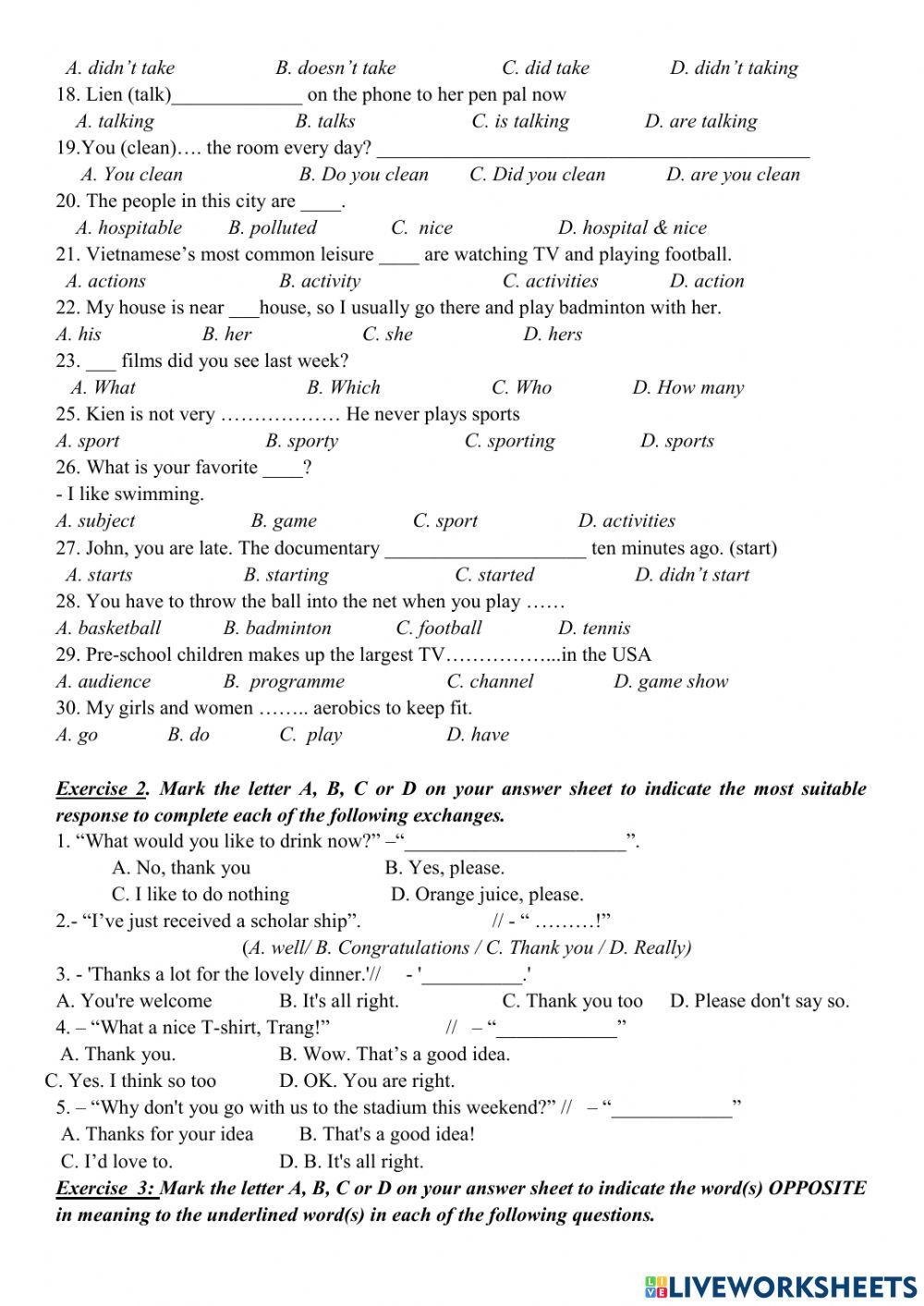 G6-Revision | Trần Thị Thanh | Live Worksheets