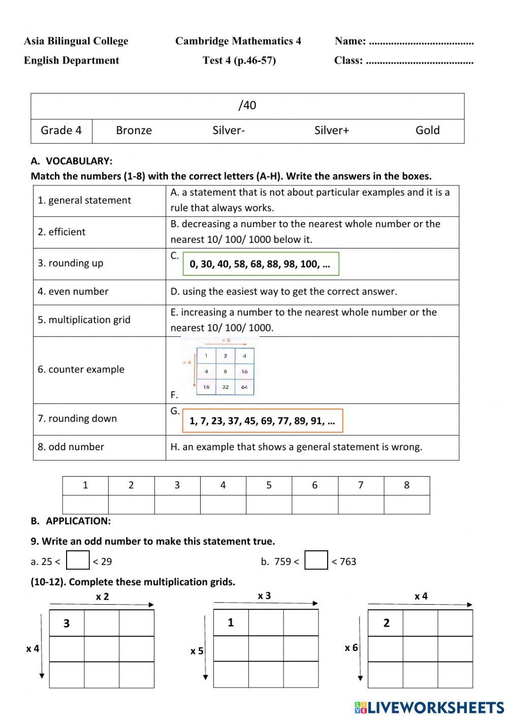 Maths 4 - TEST 4 1967530 | Nguyễn Anh Tâm Trang | Live