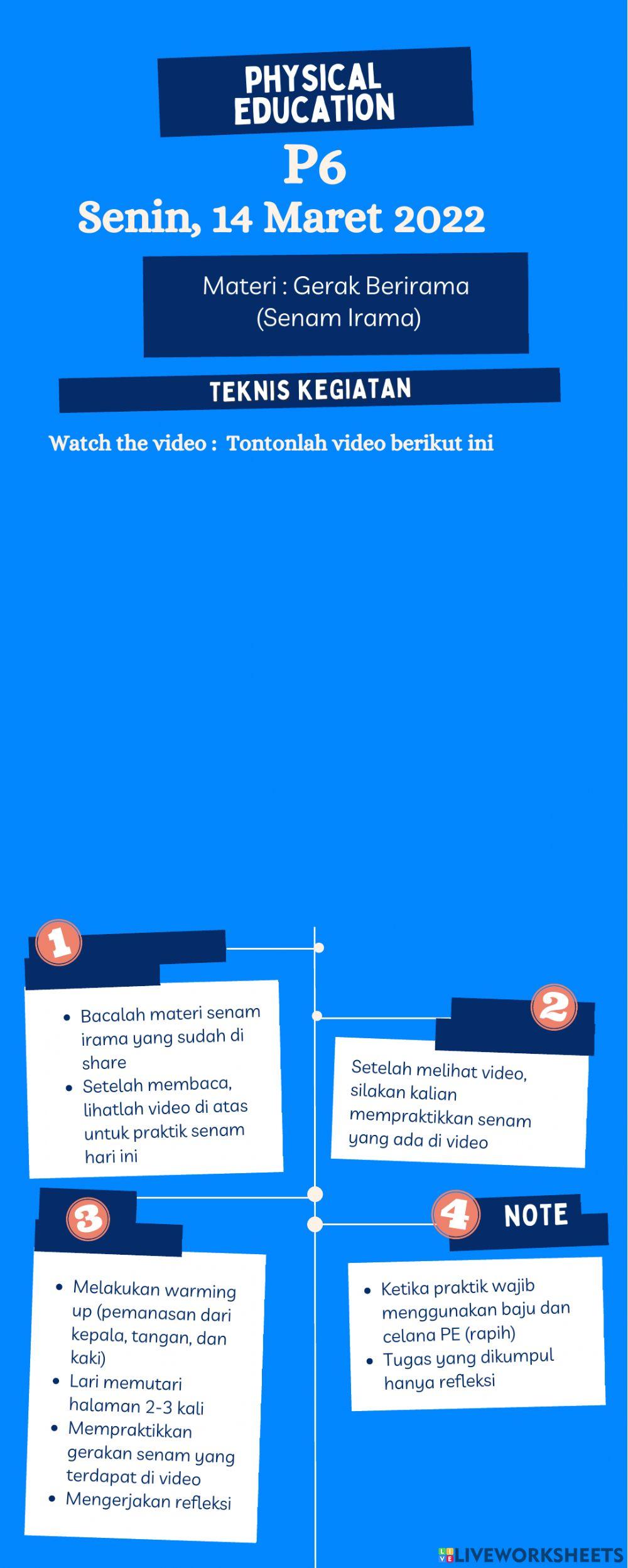 P6 PE Senin, 14 Maret 2022 interactive worksheet | Live Worksheets