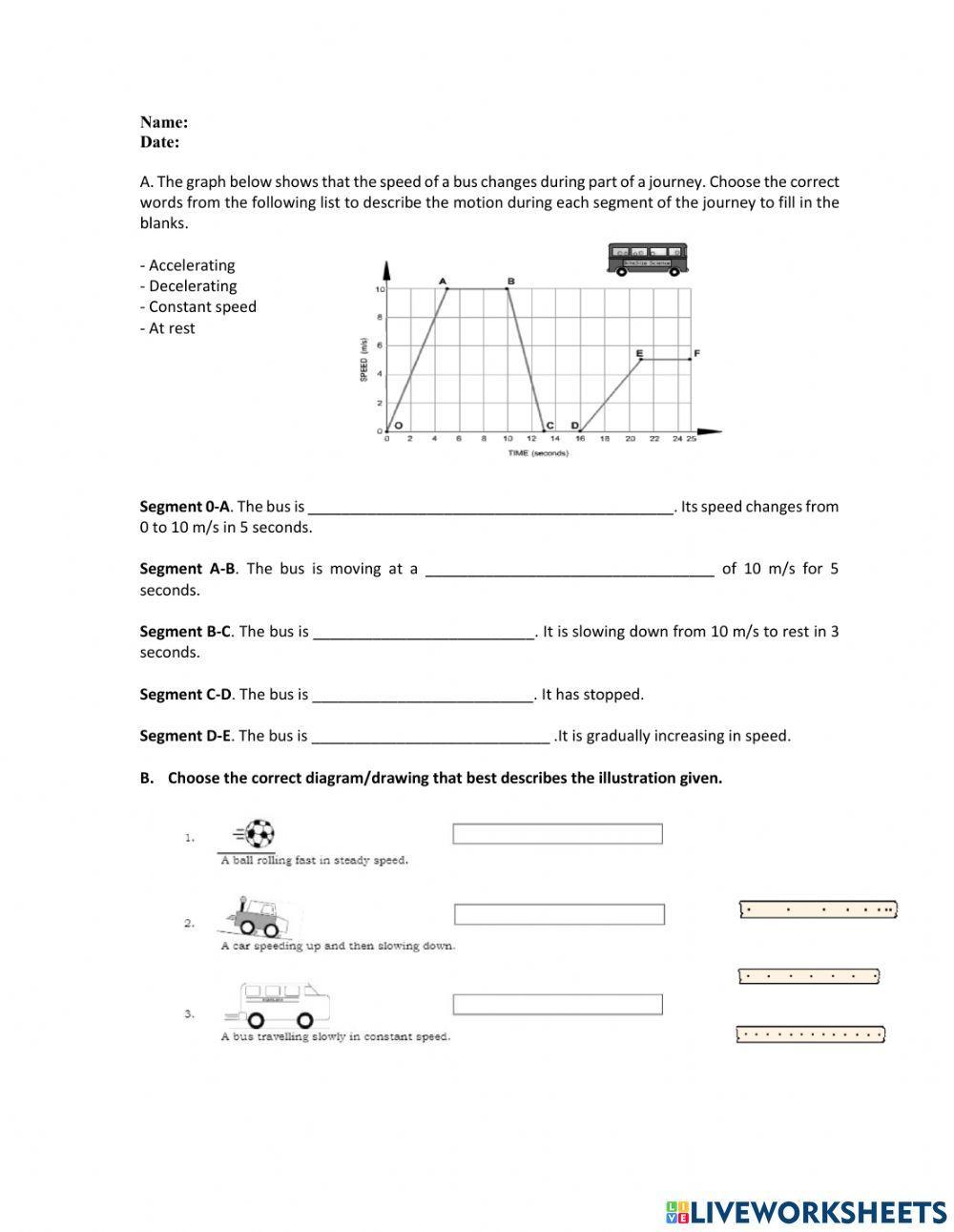 Motion graphs a… | Free Interactive Worksheets | 1935255