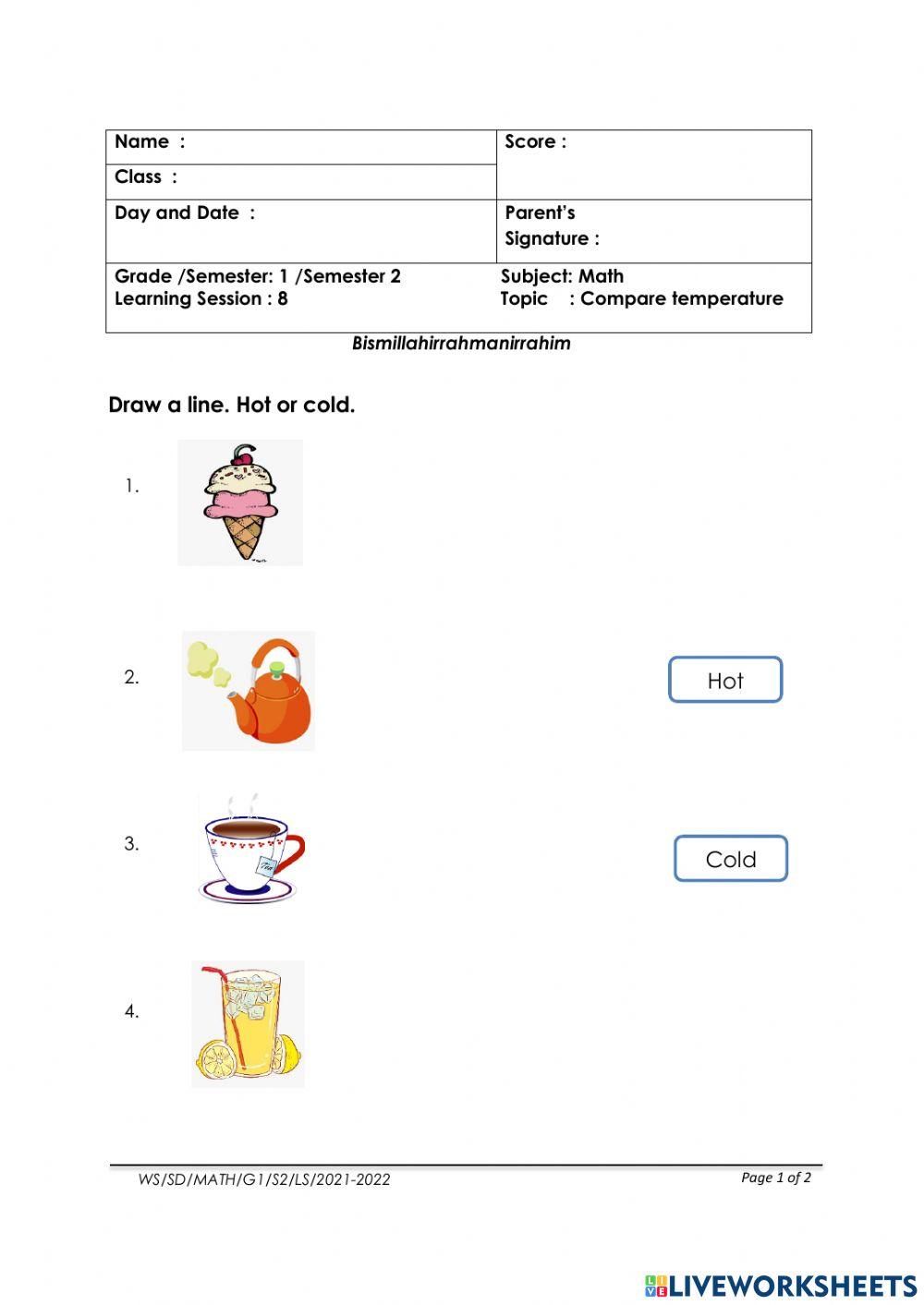 Comparing tempe… | Free Interactive Worksheets | 1935435