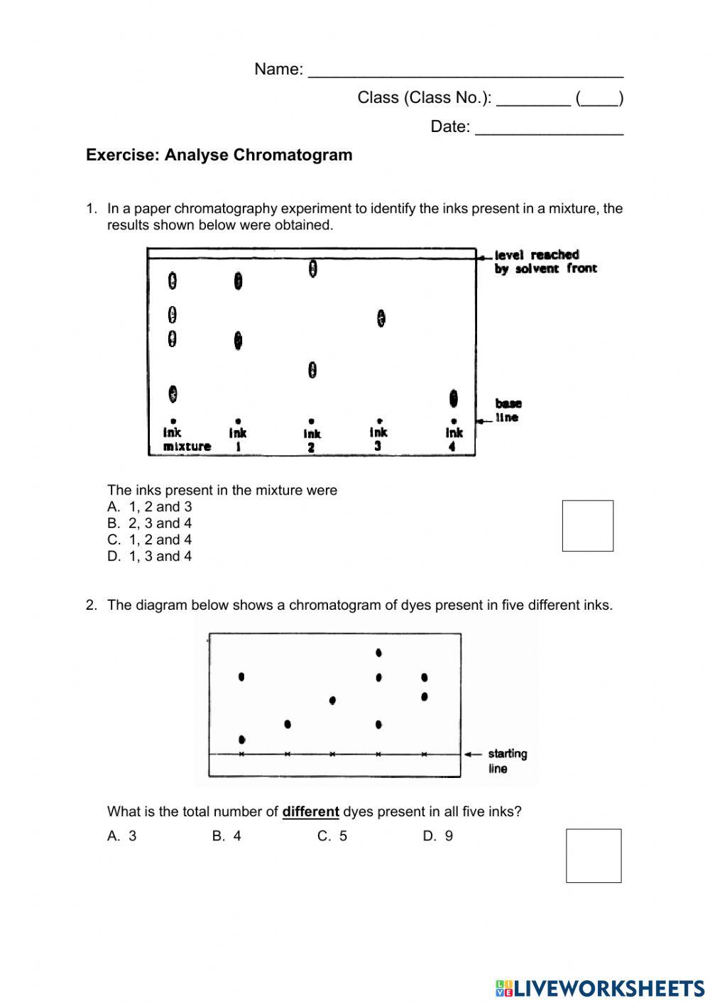 Analyse Chromatogram online exercise for | Live Worksheets