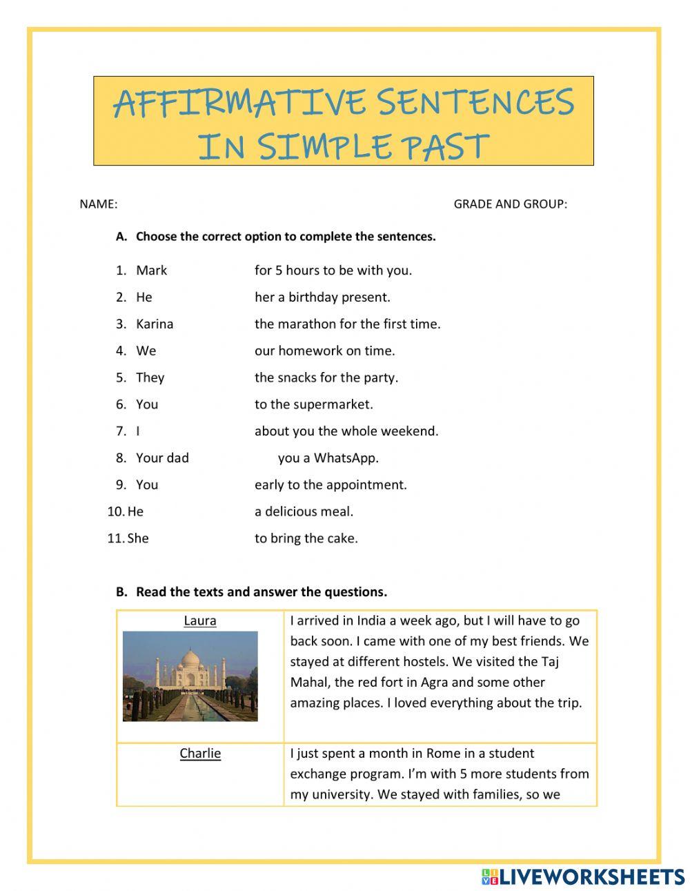 Simple past online exercise for beginner | Live Worksheets