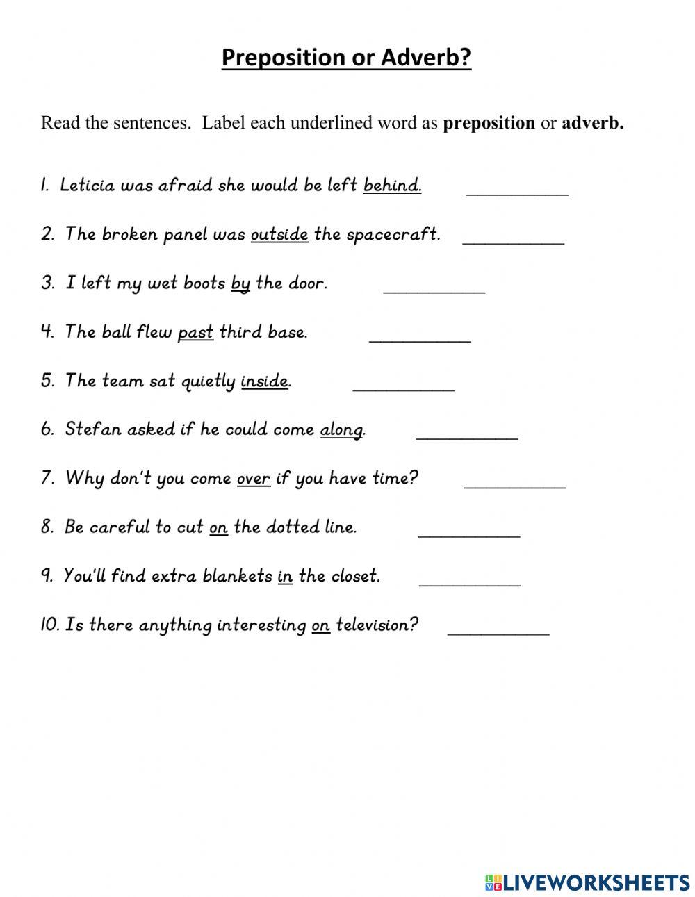 preposition worksheet year 4