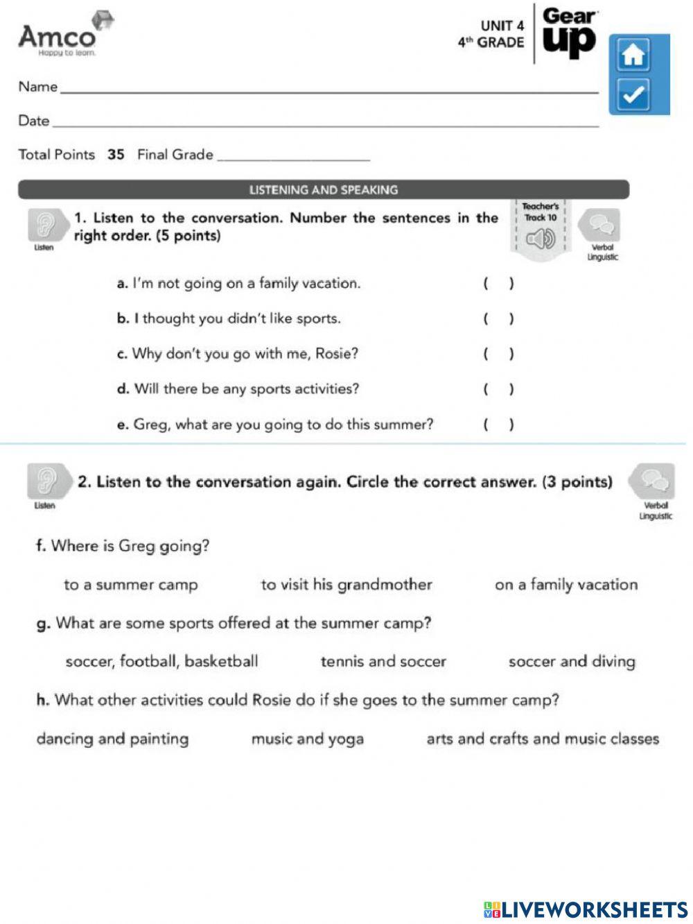 Exam 4to Unit 4 online exercise for | Live Worksheets