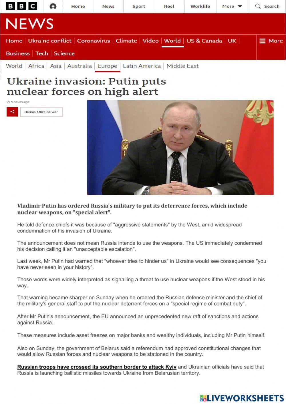 Vladimir Putin has ordered Russia's worksheet | Live Worksheets