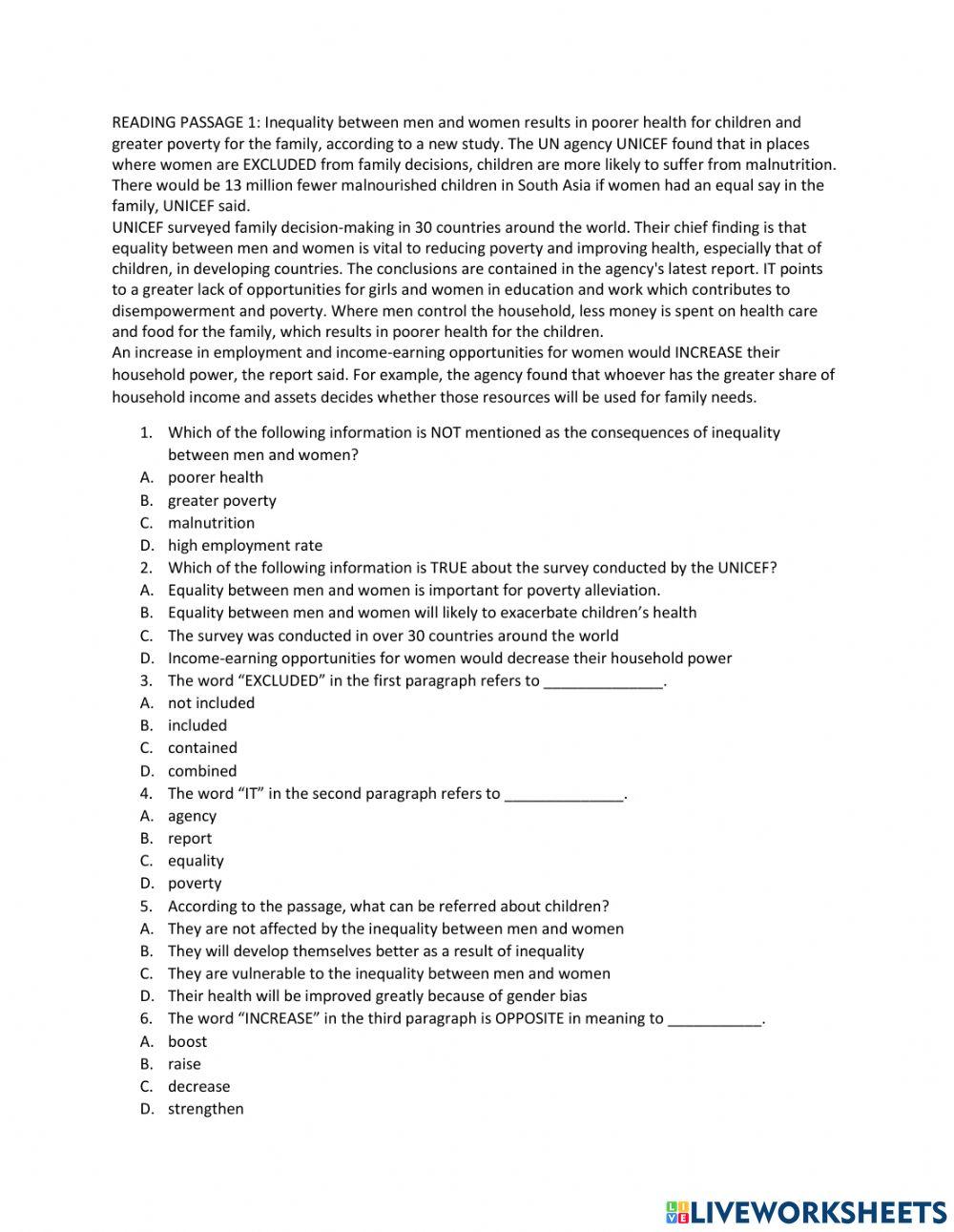 MID TERM READING PRACTICE 2 SEM online exercise for | Live Worksheets