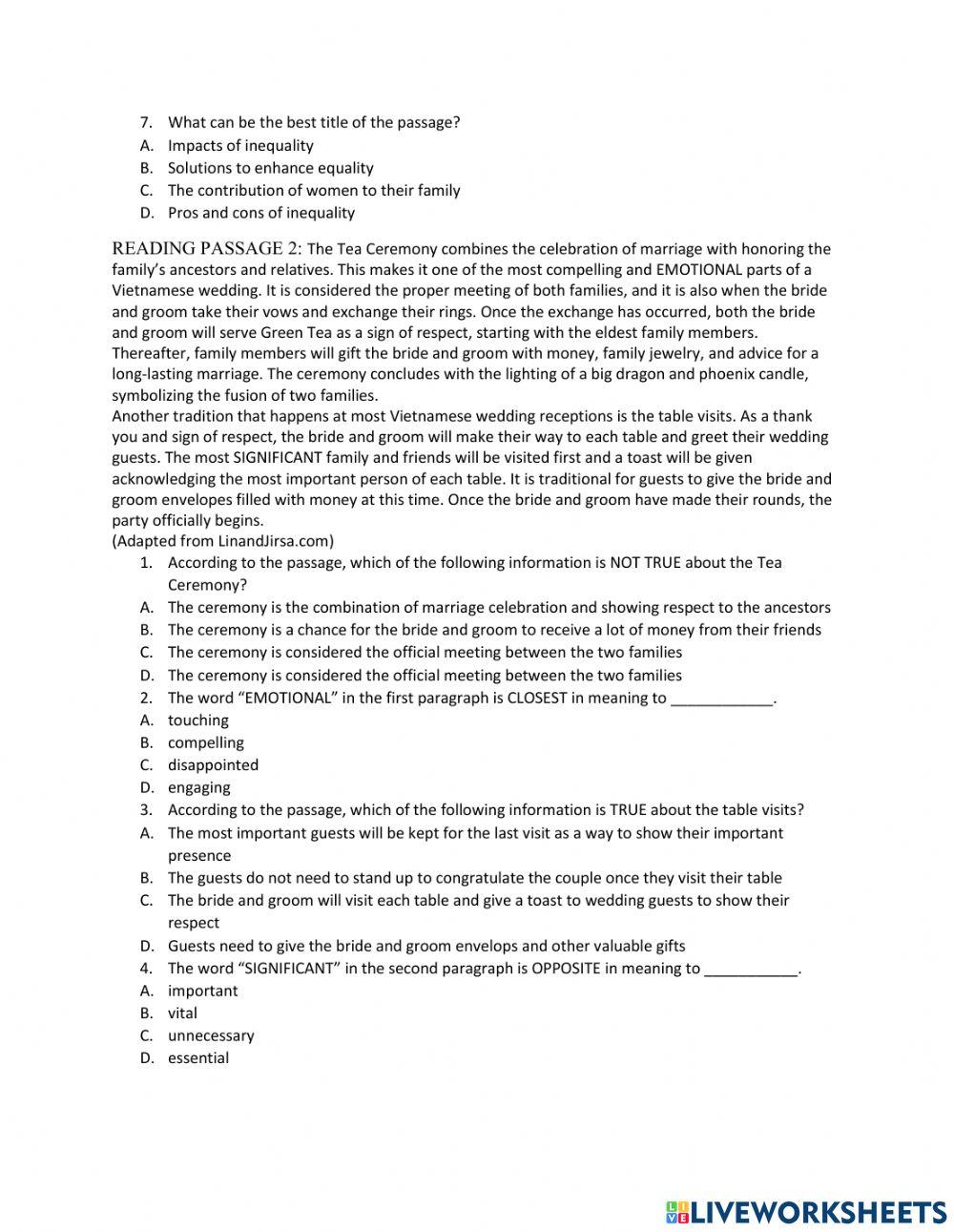 MID TERM READING PRACTICE 2 SEM online exercise for | Live Worksheets