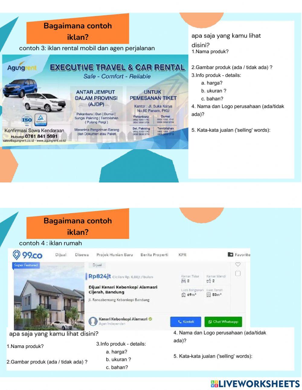 Contoh iklan worksheet | Live Worksheets