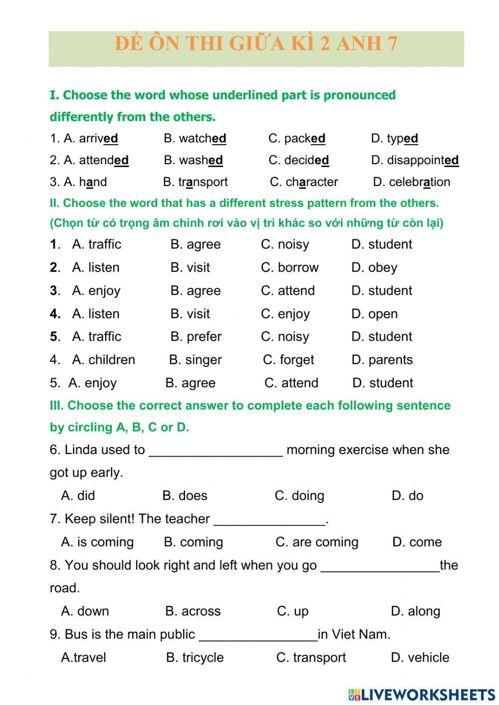 Middle term test 1 interactive worksheet | Live Worksheets