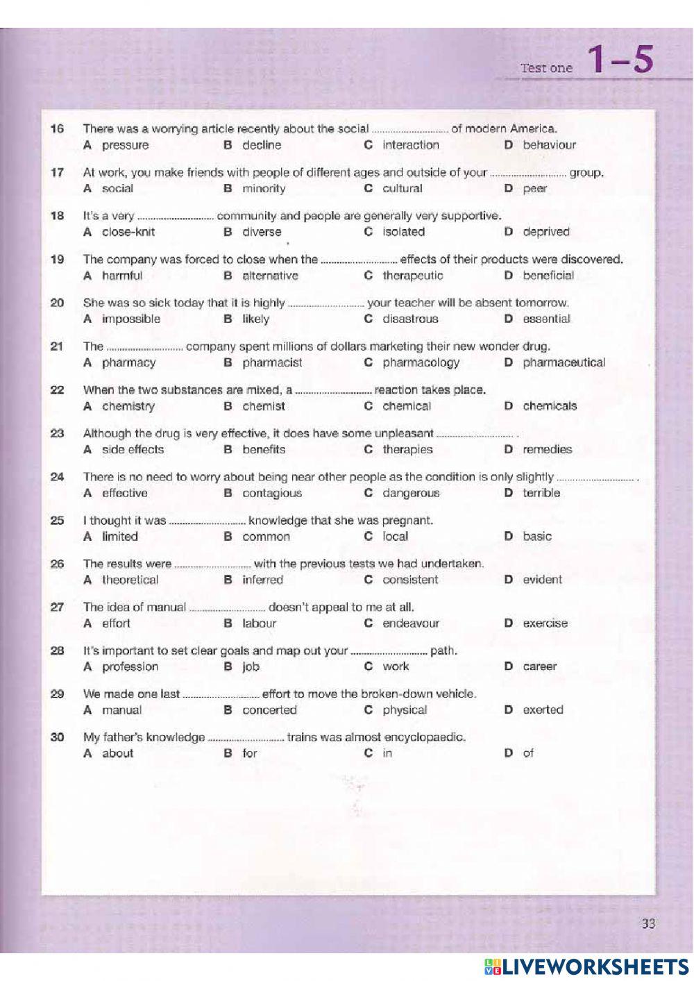 Advanced vocabulary (Units 1-5) online exercise for | Live Worksheets