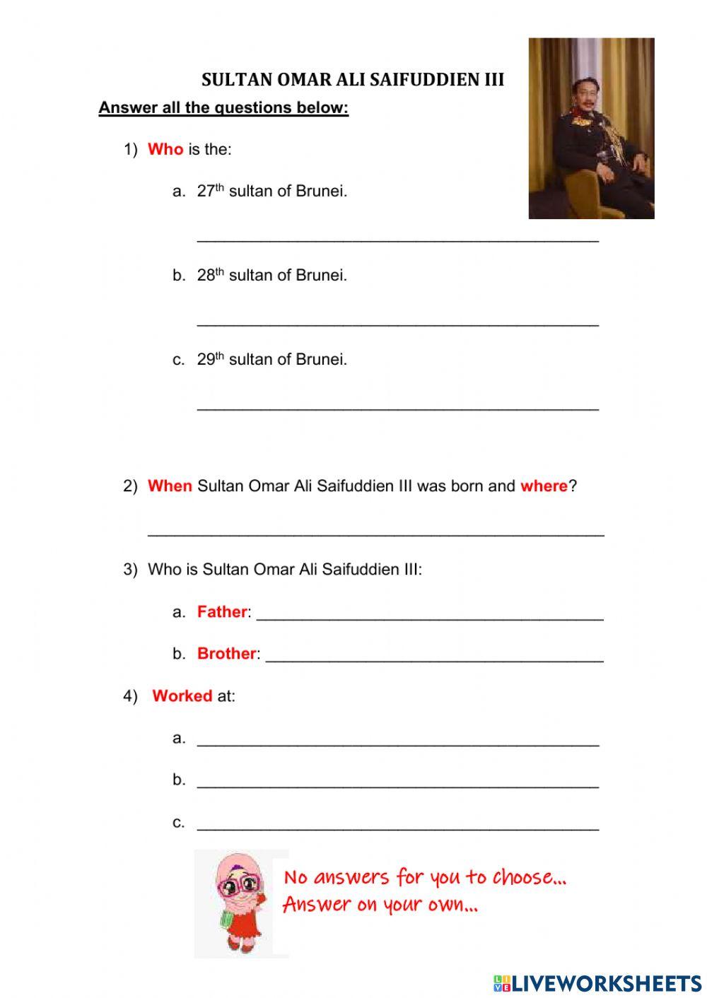Sultan omar ali… | Free Interactive Worksheets | 1936467
