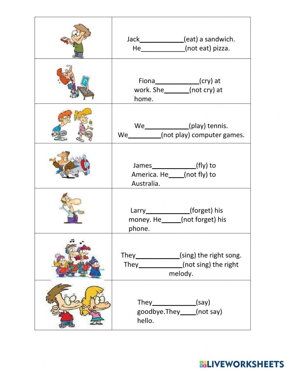 Affirmative- Negative sentences , Present Simple(Singular) online ...