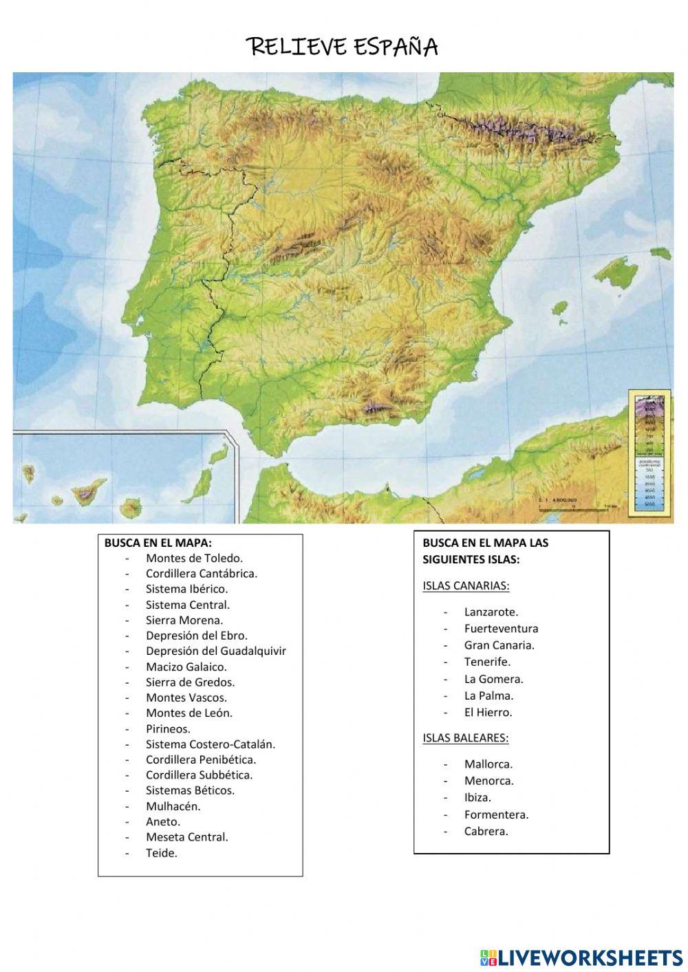 Relieve españa (península) worksheet | Live Worksheets