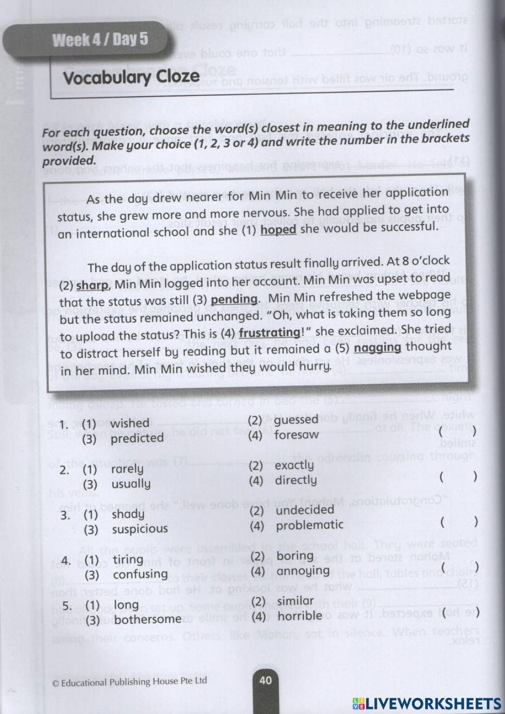 Vocabulary Exercise 1 online exercise for | Live Worksheets