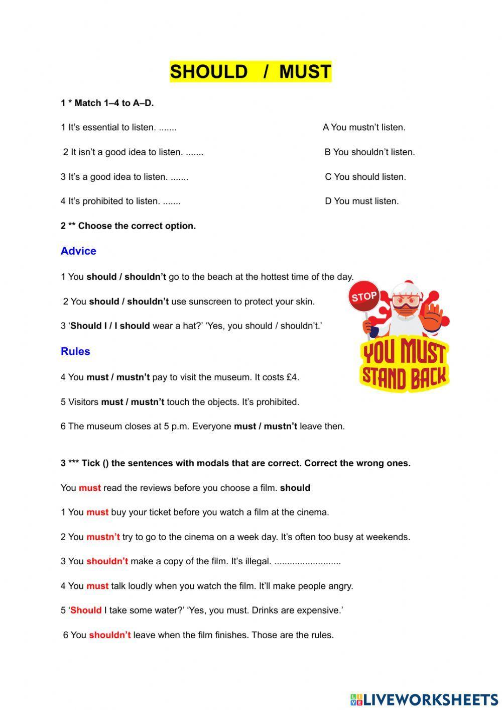 Must should | Free Interactive Worksheets | 1937734