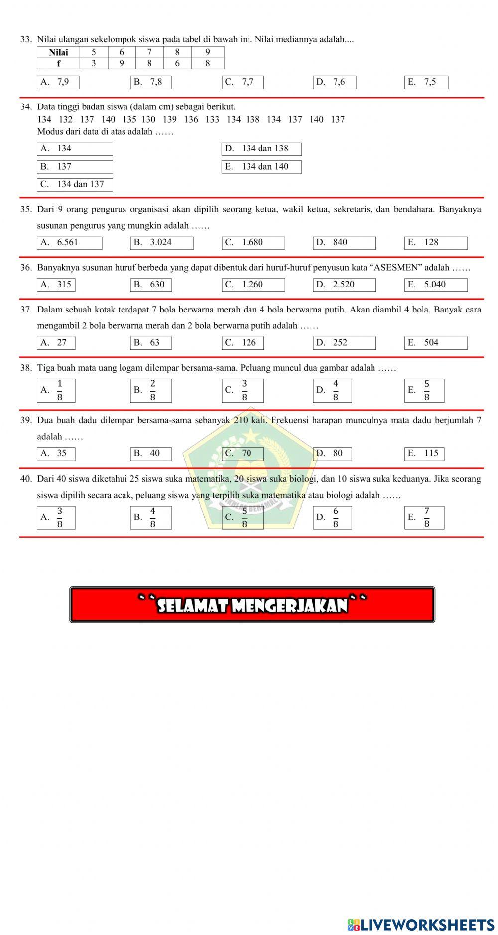 Ujian madrasah online worksheet | Live Worksheets