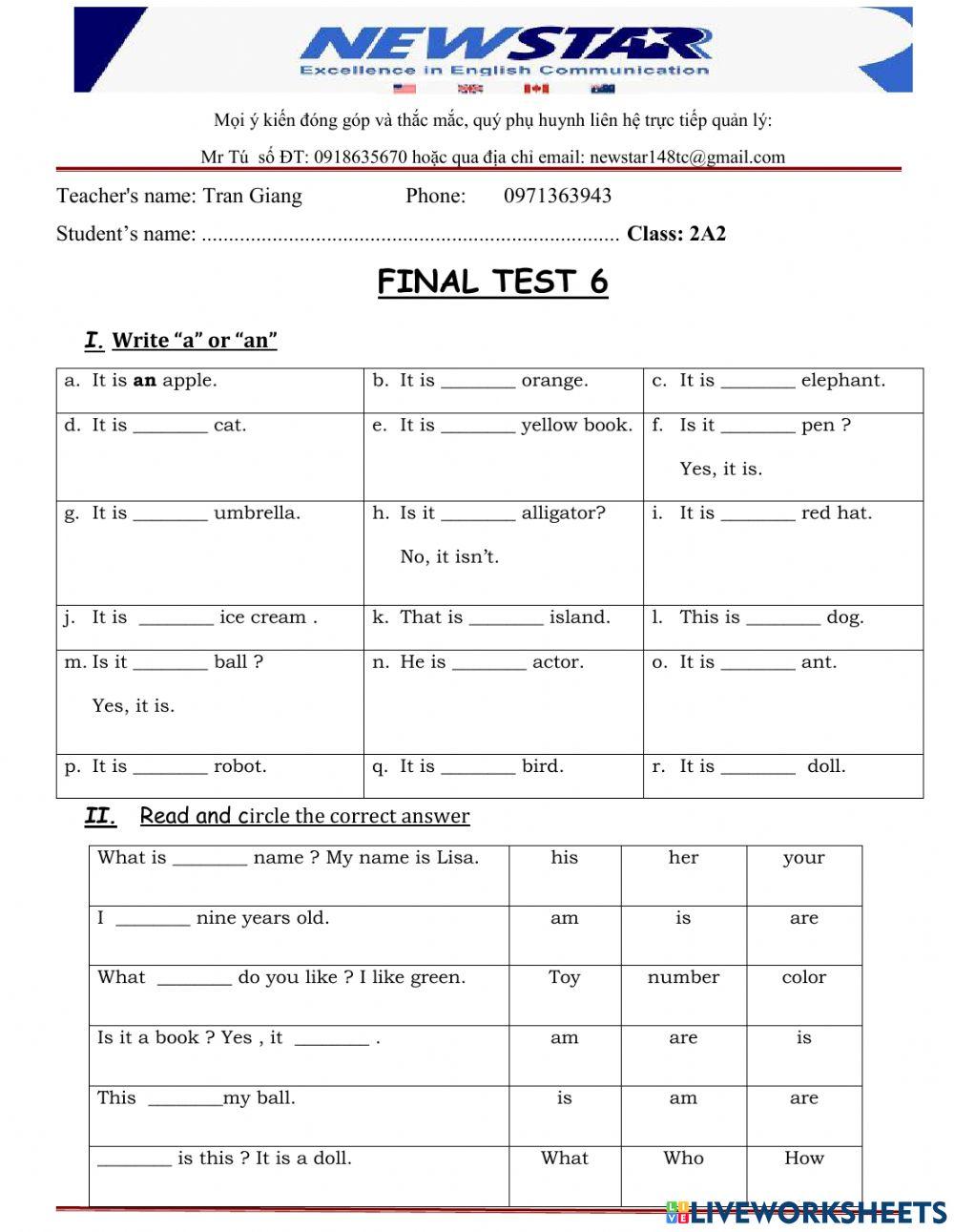 G2 final test 6 1940126 | Trần Thị Giang | Live