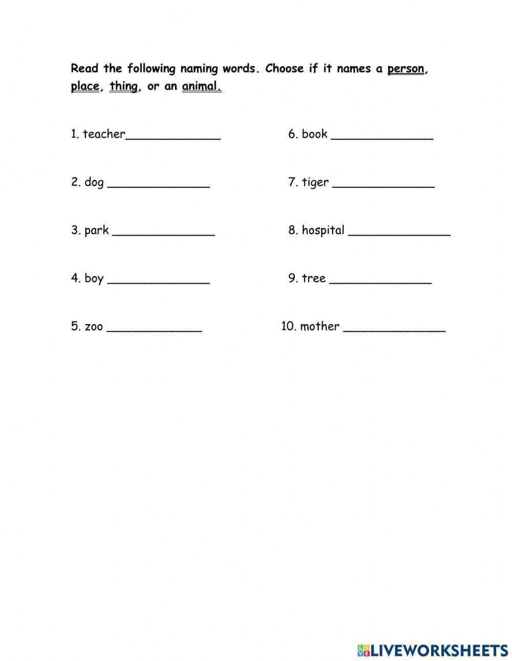 Naming Words 1942790 | Ms_Mendez | Live Worksheets