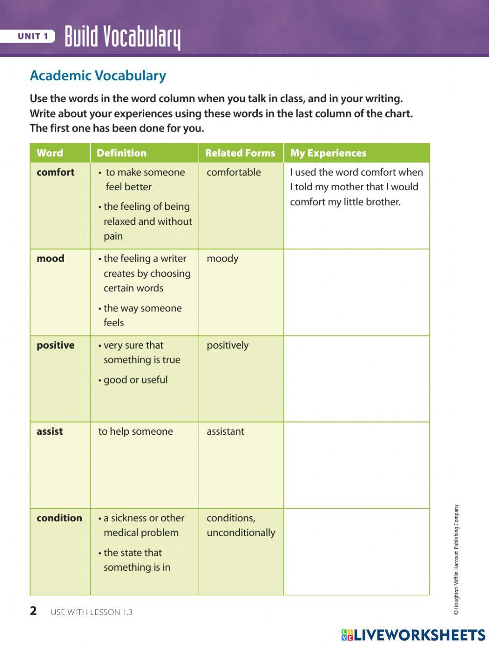 HRW:Page 1-3 worksheet | Live Worksheets