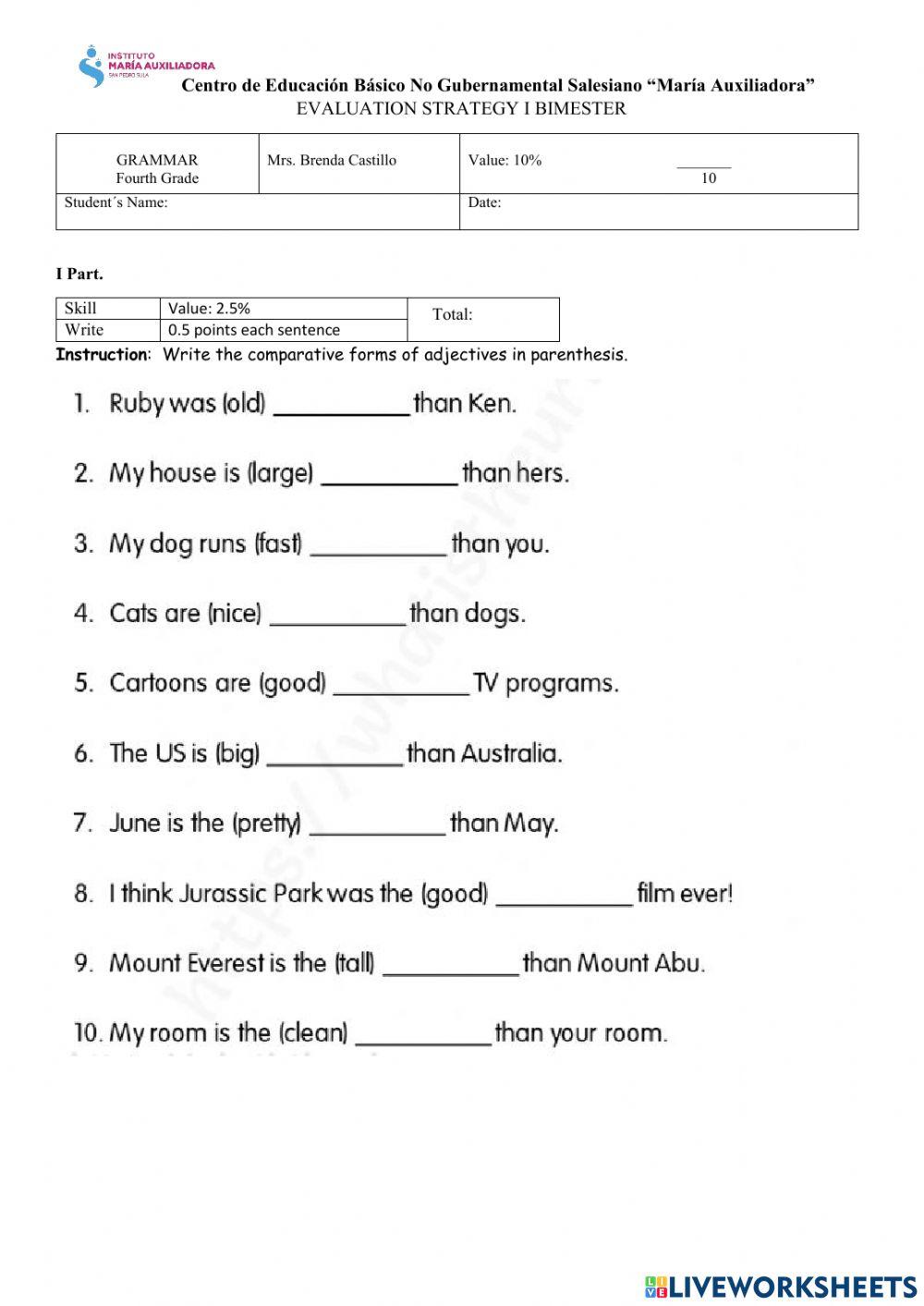 Grammar Evaluation IB 2 online exercise for | Live Worksheets