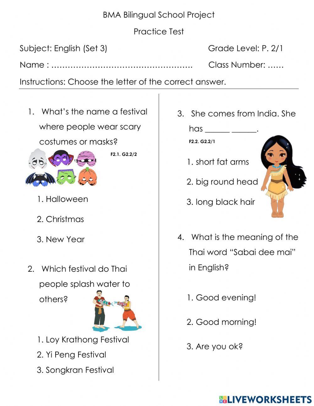 G2 ENGLISH BMA PRACTICE TEST Set 3 online exercise for | Live Worksheets