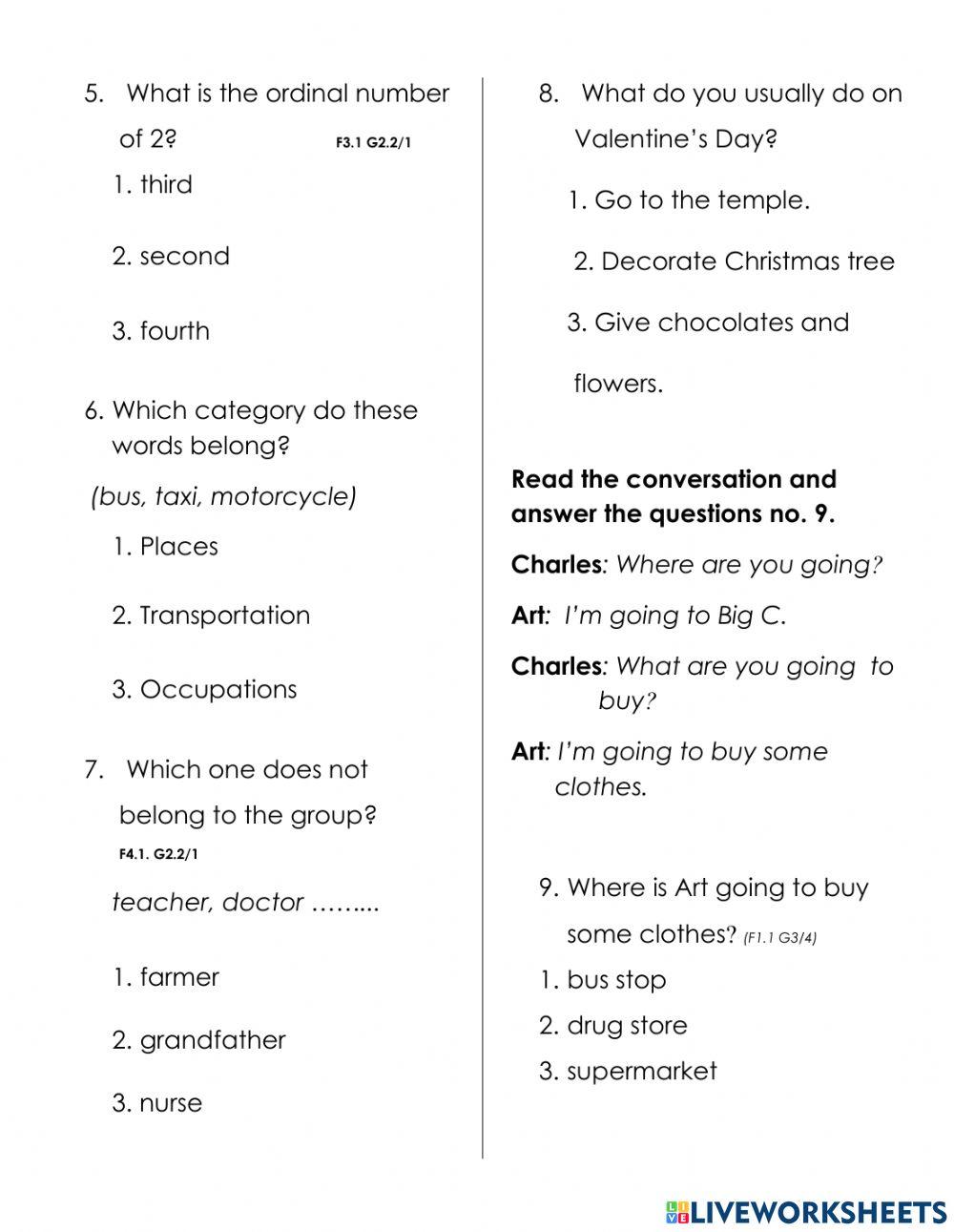 G2 ENGLISH BMA PRACTICE TEST Set 3 online exercise for | Live Worksheets