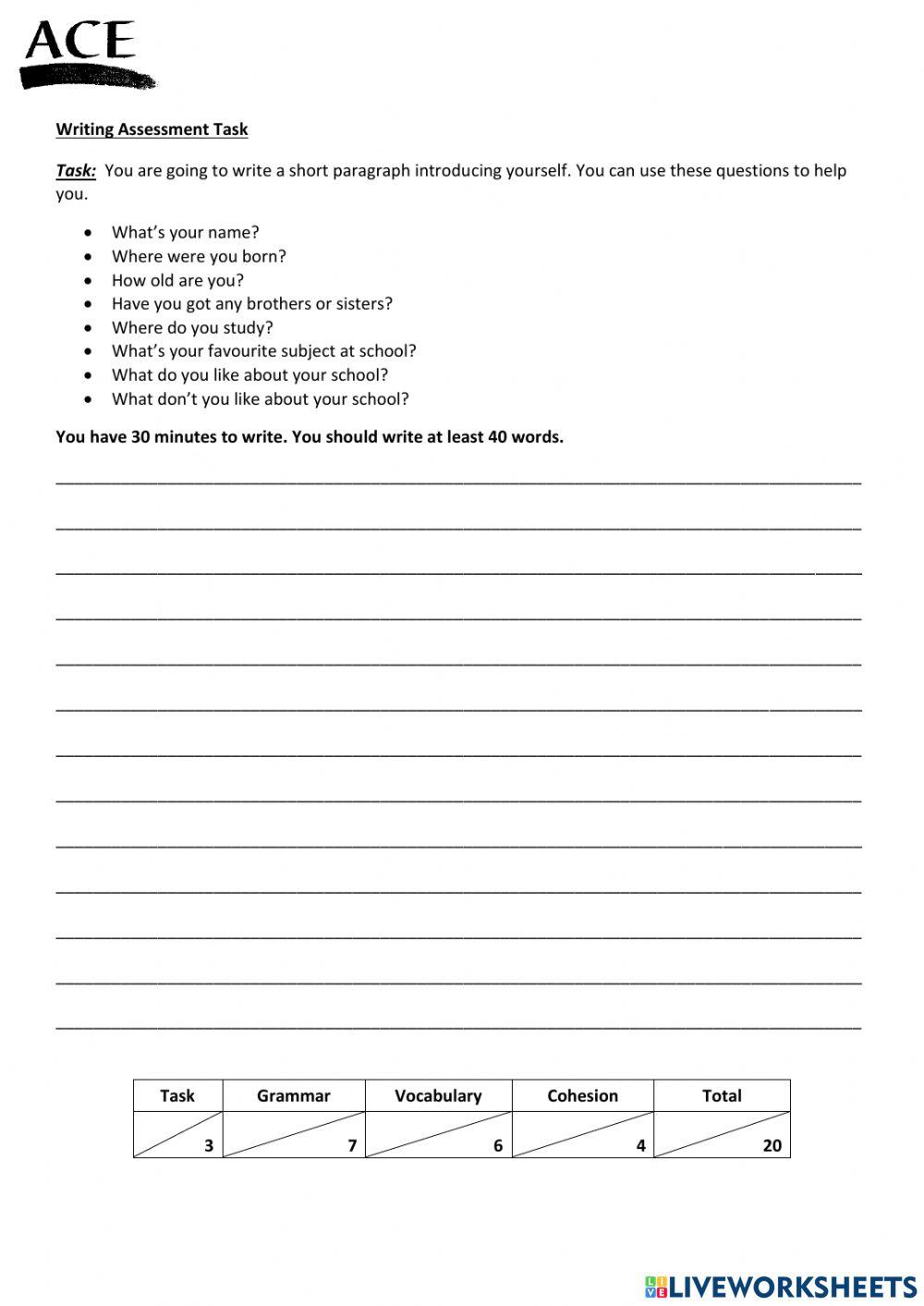 Reading and writing online exercise for Begginer | Live Worksheets