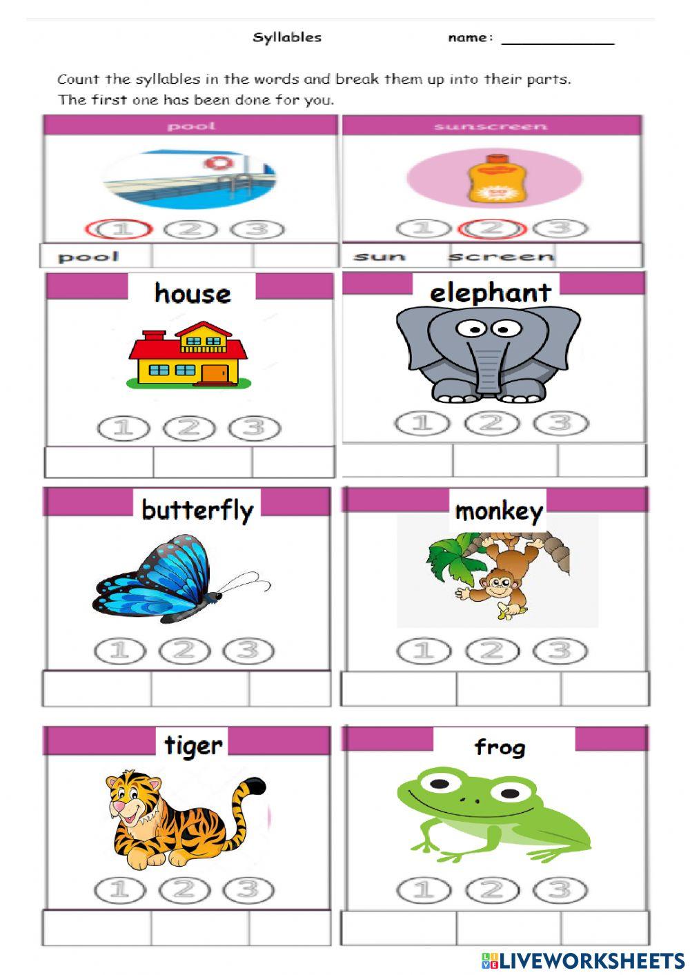 Syllables online pdf worksheet | Live Worksheets