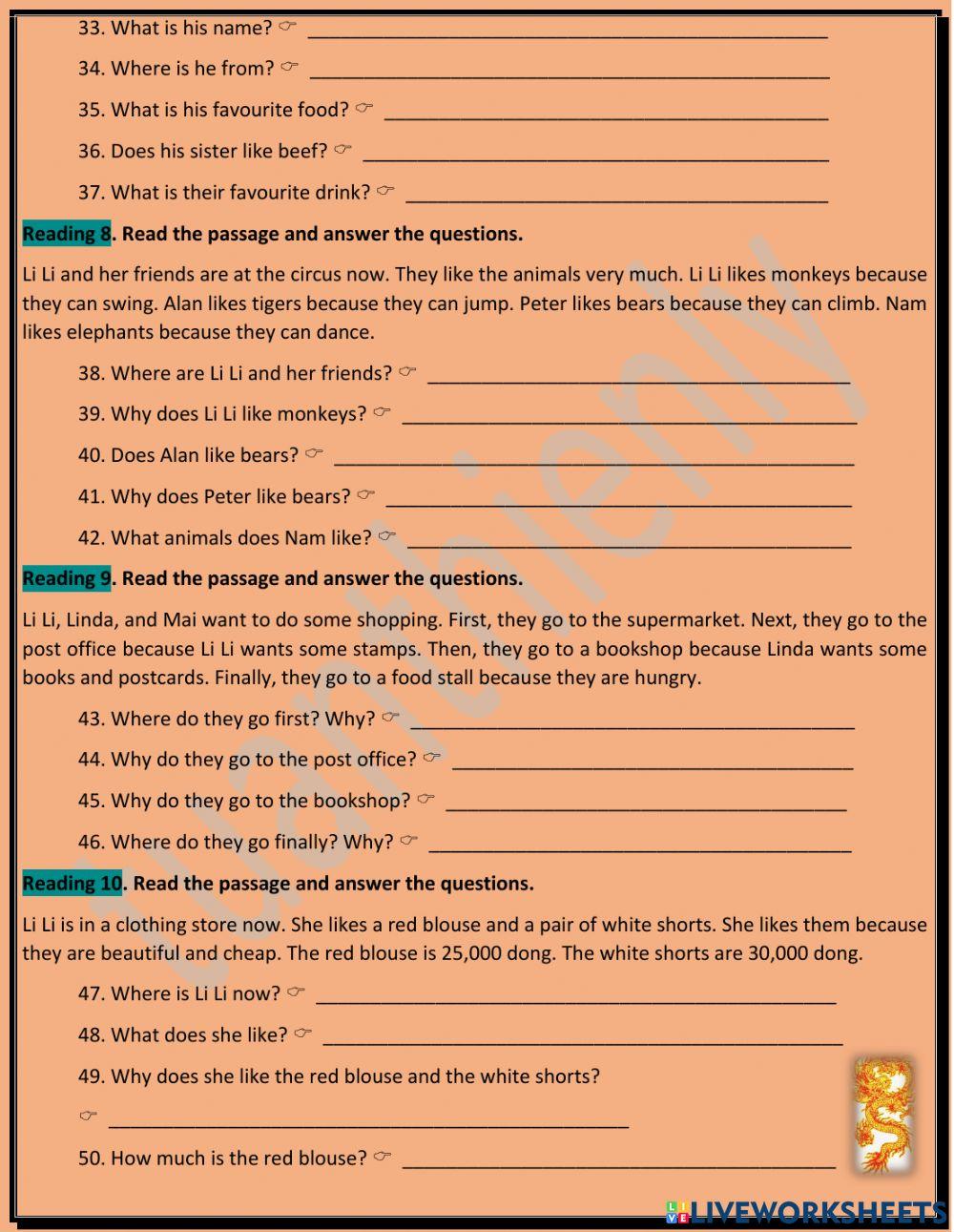 Rreading for grade 4 worksheet | Live Worksheets