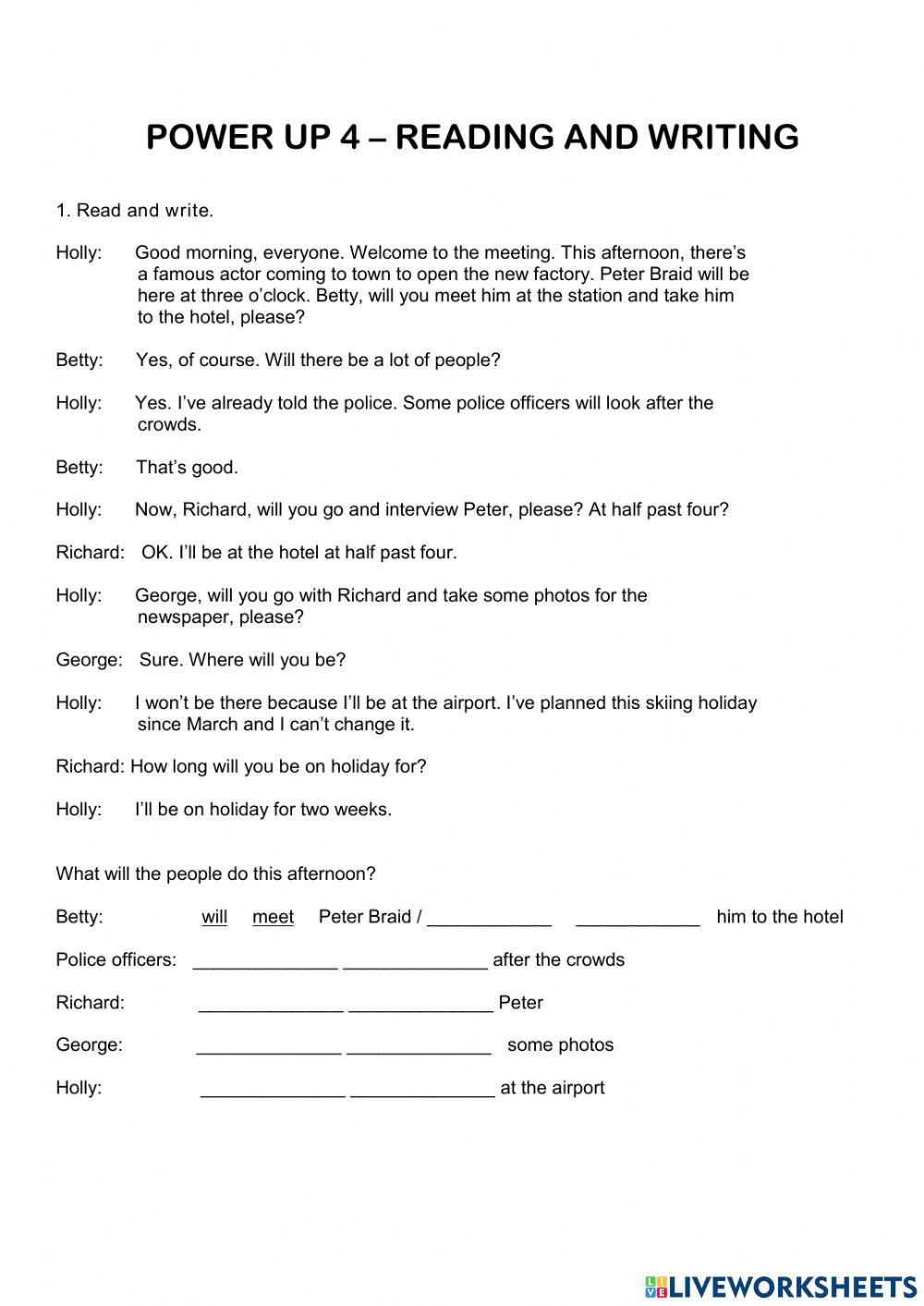 PU 4 - Reading U46 worksheet | Live Worksheets