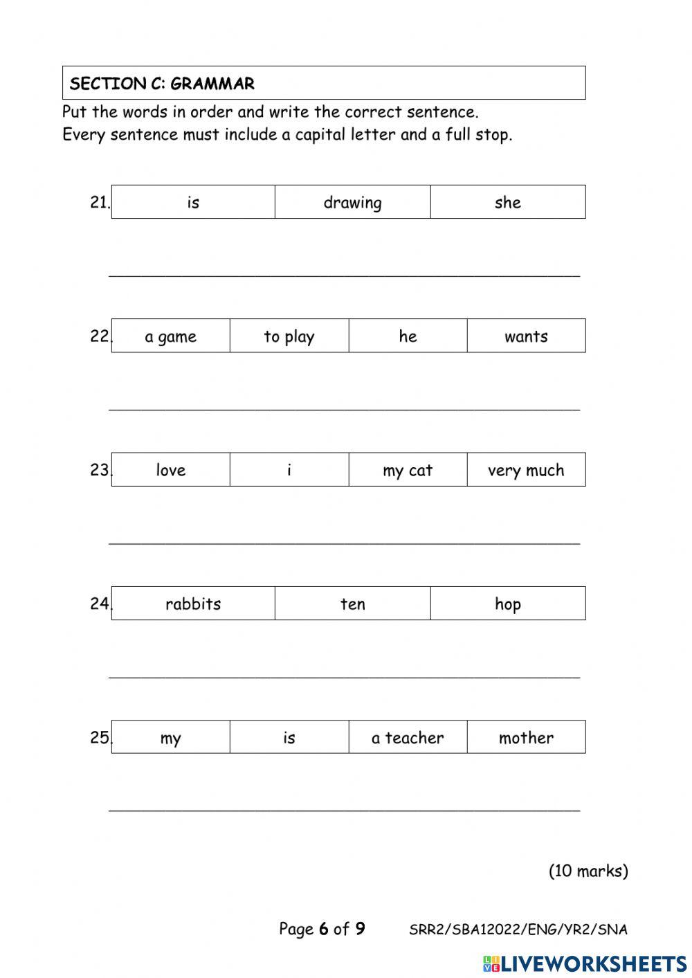 ENGLISH YEAR 2,… | Free Interactive Worksheets | 3992798