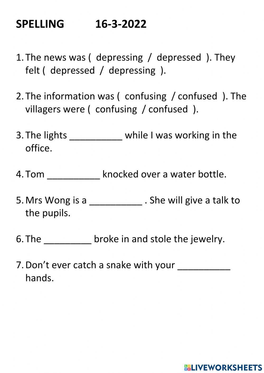 P6 spelling 1603 worksheet | Live Worksheets