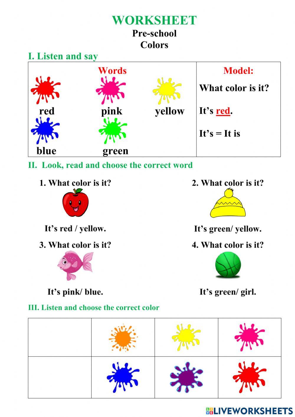 English online exercise for pre school | Live Worksheets